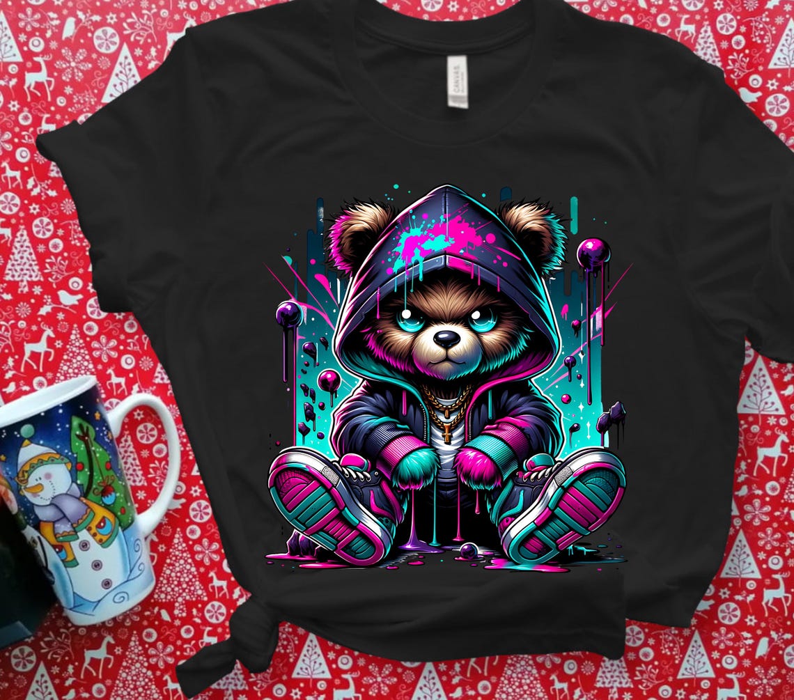 Neon Hip Hop Teddy Bear Clipart – Graffiti Drip PNG (digital Download ...