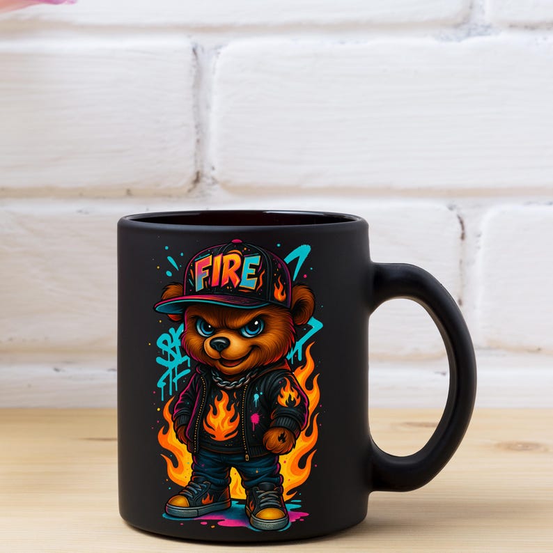 Fire Bear Clip Art: Graffiti Teddy With Flame Jacket (PNG Digital ...
