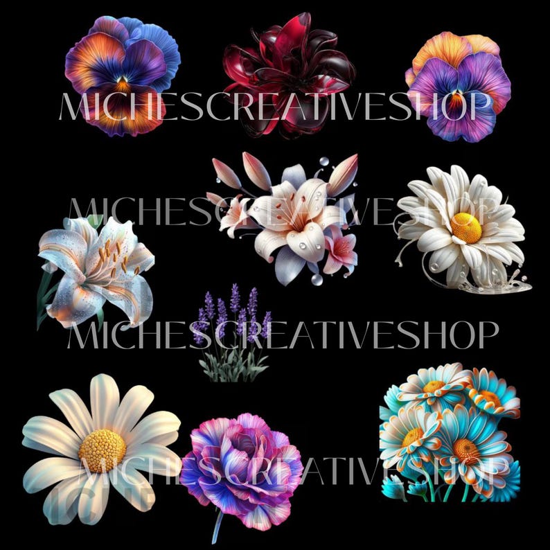 60 Flower Clip Art Bundle Set: Daffodils, Roses, Sunflowers, Tulips ...
