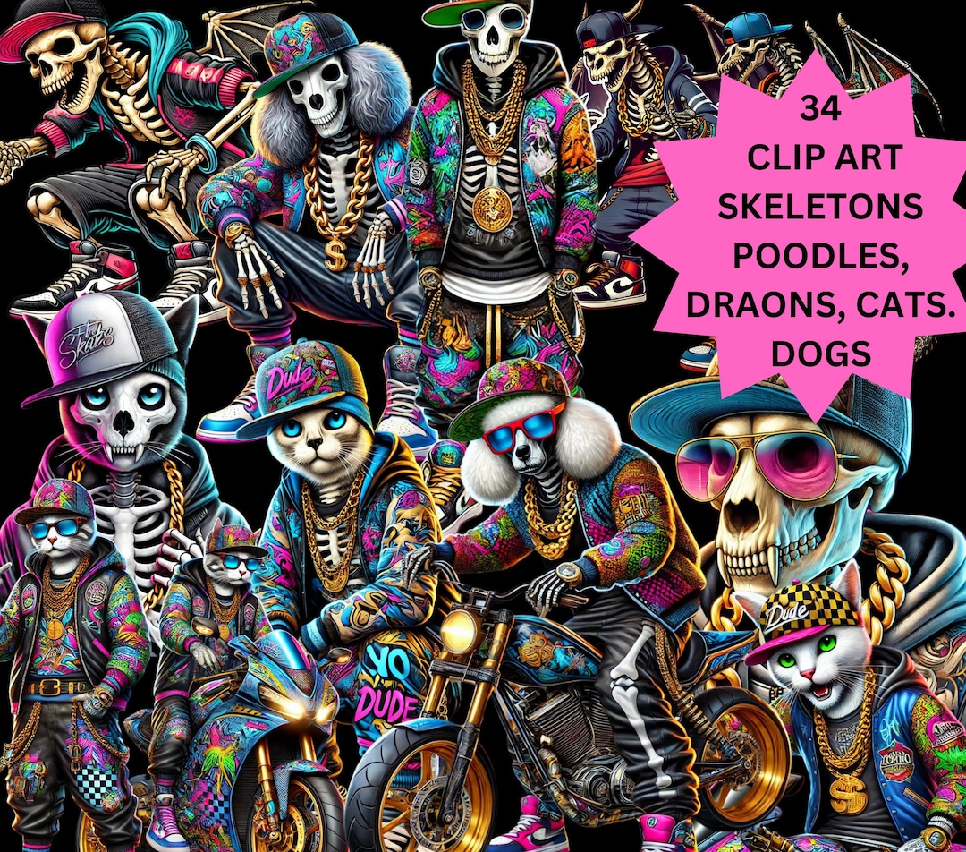 Skeleton 34 Awesome Designs Poodle Dog Cat Dragon Clip Art Omg so Cool ...