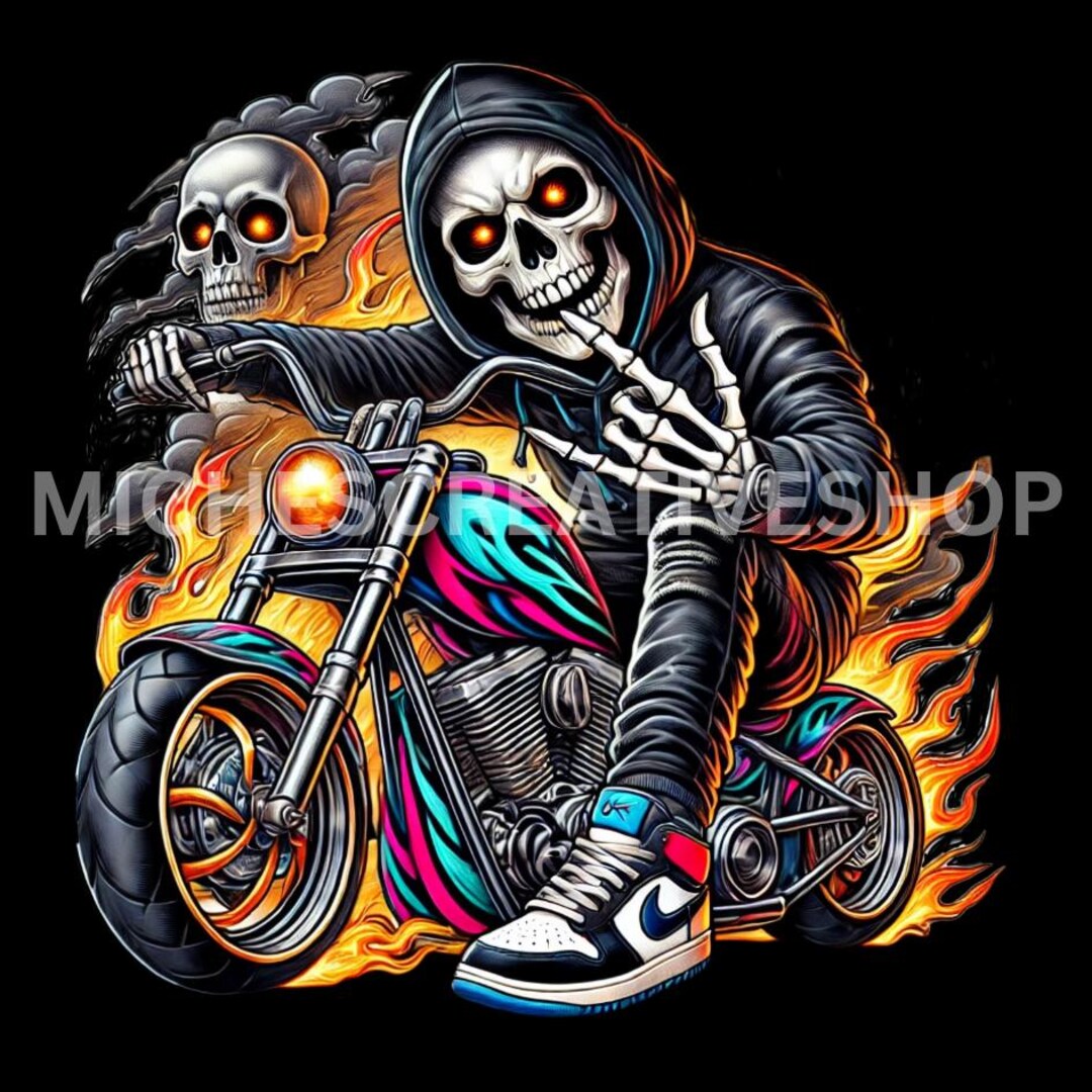 SKELETON MOTORBIKE Hip Hop so Cool Skeleton Design Great for T-shirts ...