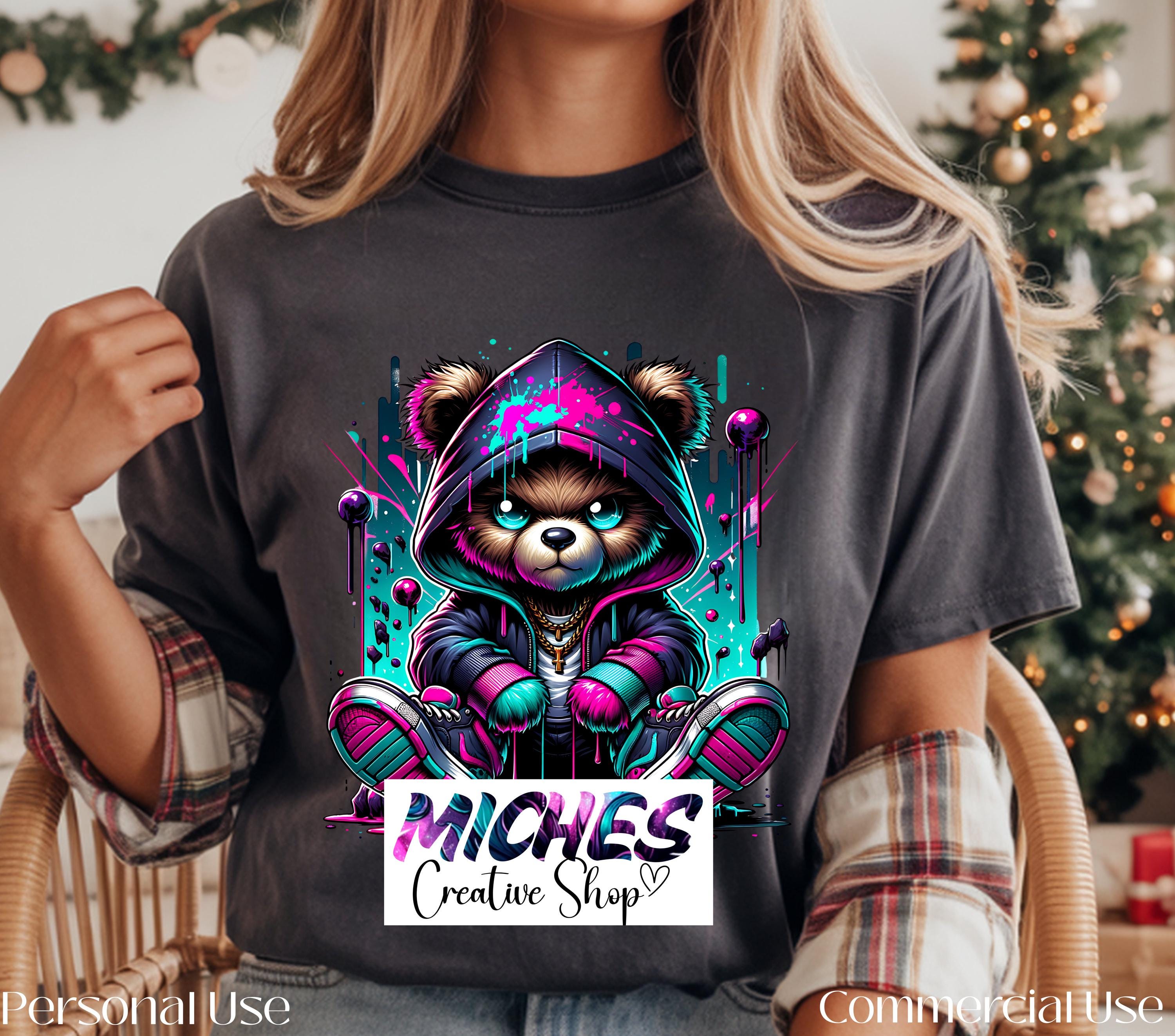 Neon Hip Hop Teddy Bear Clipart – Graffiti Drip PNG (digital Download ...