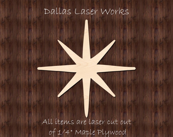 Sun Burst-wood Cutout-pointy Star-sparkles and Stars-various Sizes-diy ...
