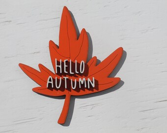 Hello Autumn Leaf Sign Fall Acorn Holiday Decor Country Wood Crafts ...