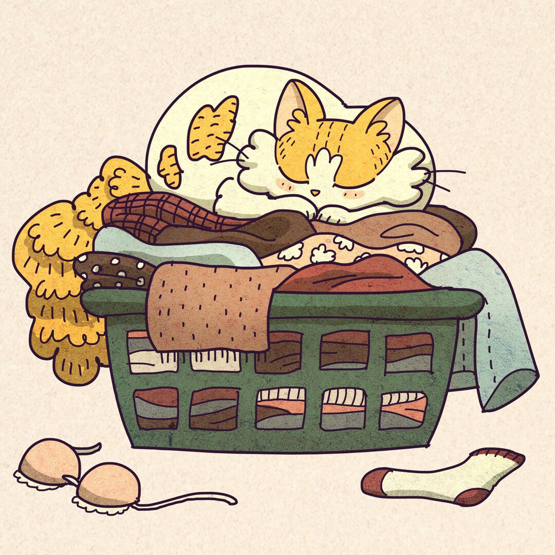 Laundry Basket Cat Print - Etsy