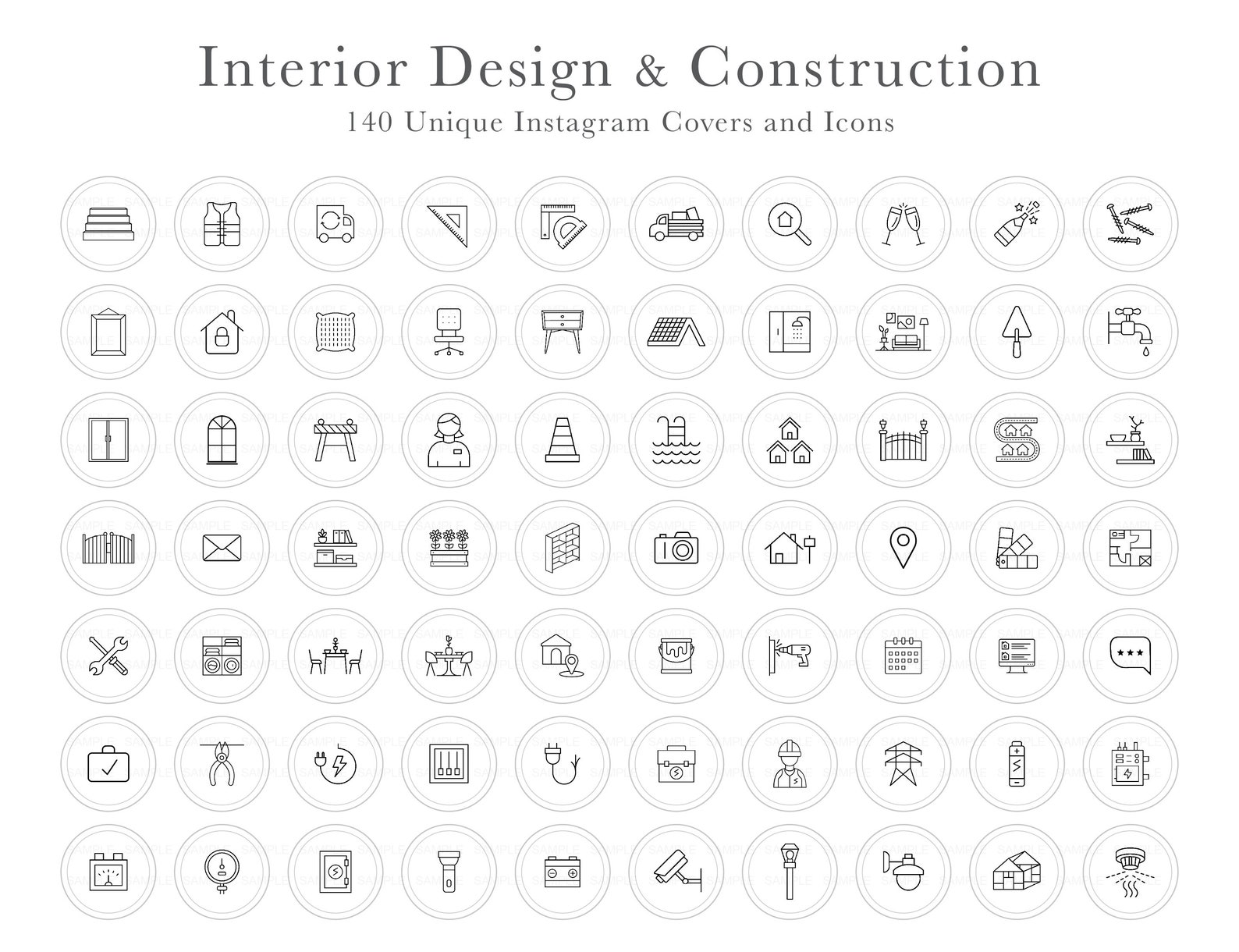 140 Interior Design Icons on Transparent Backgrounds, Real Estate Agent ...