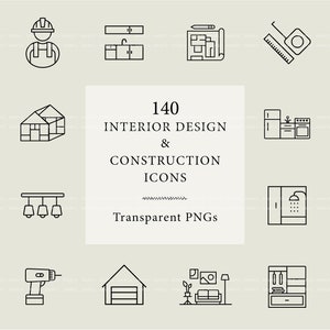 140 Interior Design Icons on Transparent Backgrounds, Real Estate Agent ...