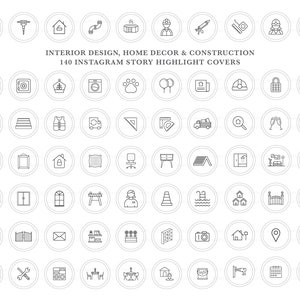 140 Interior Design Icons on Transparent Backgrounds, Real Estate Icons ...