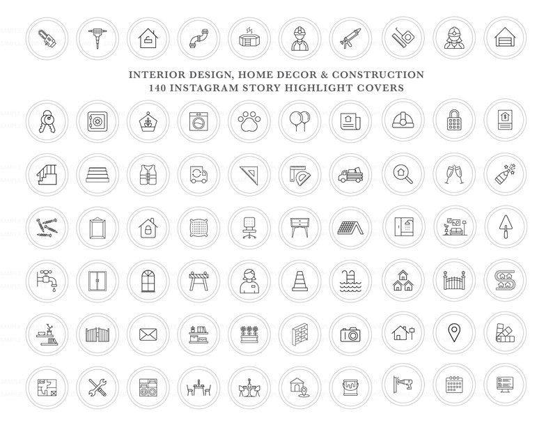 140 Interior Design Icons on Transparent Backgrounds Real - Etsy