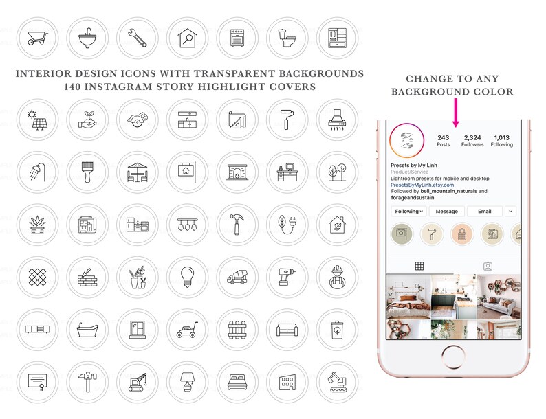 140 Interior Design Icons on Transparent Backgrounds Real - Etsy