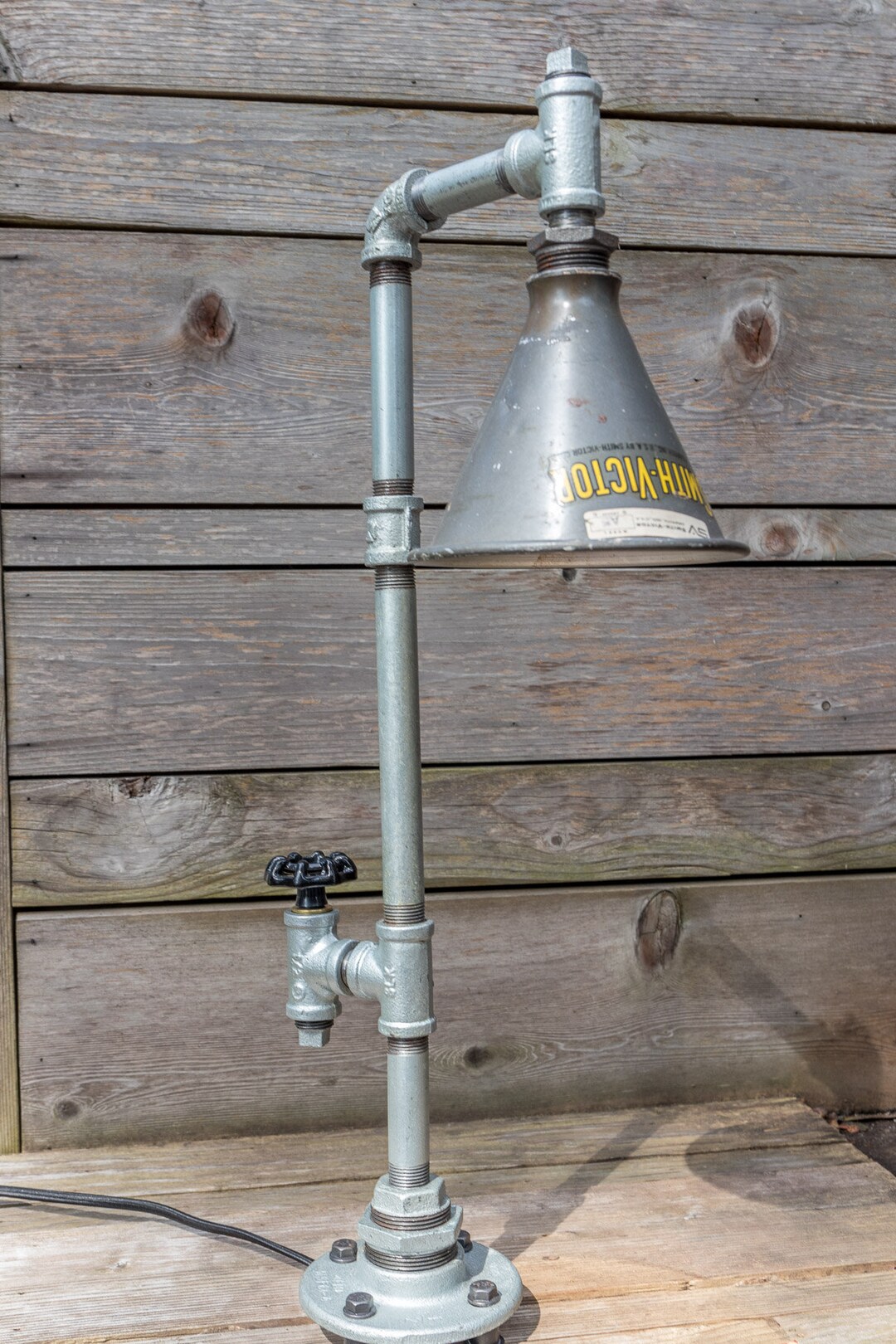 Industrial Pipe Table Lamp - Edison Style – Valve Handle - Steampunk ...