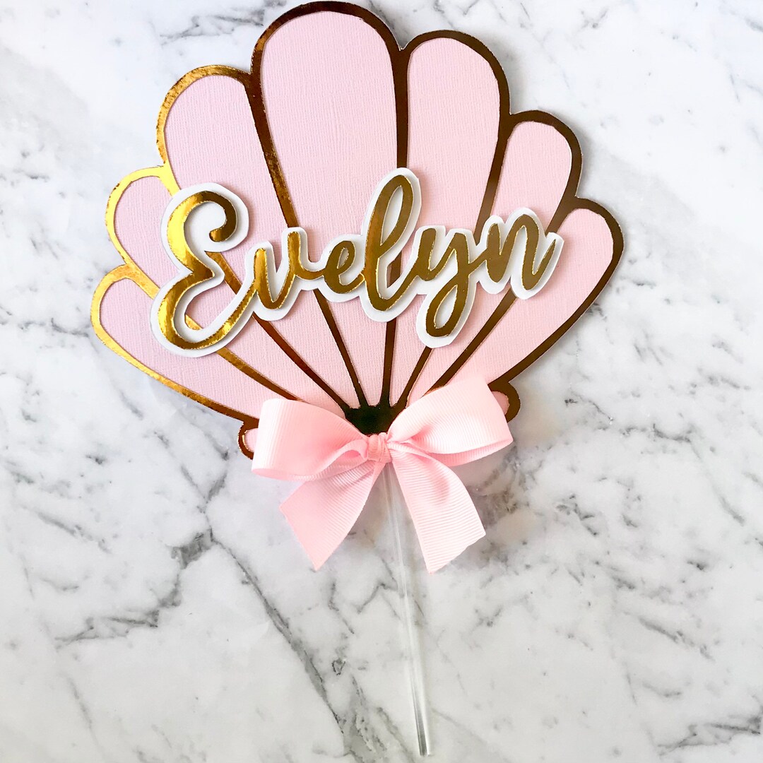 3D Mermaid Clamshell Cardstock Cake Topper With Personalised Name in ...