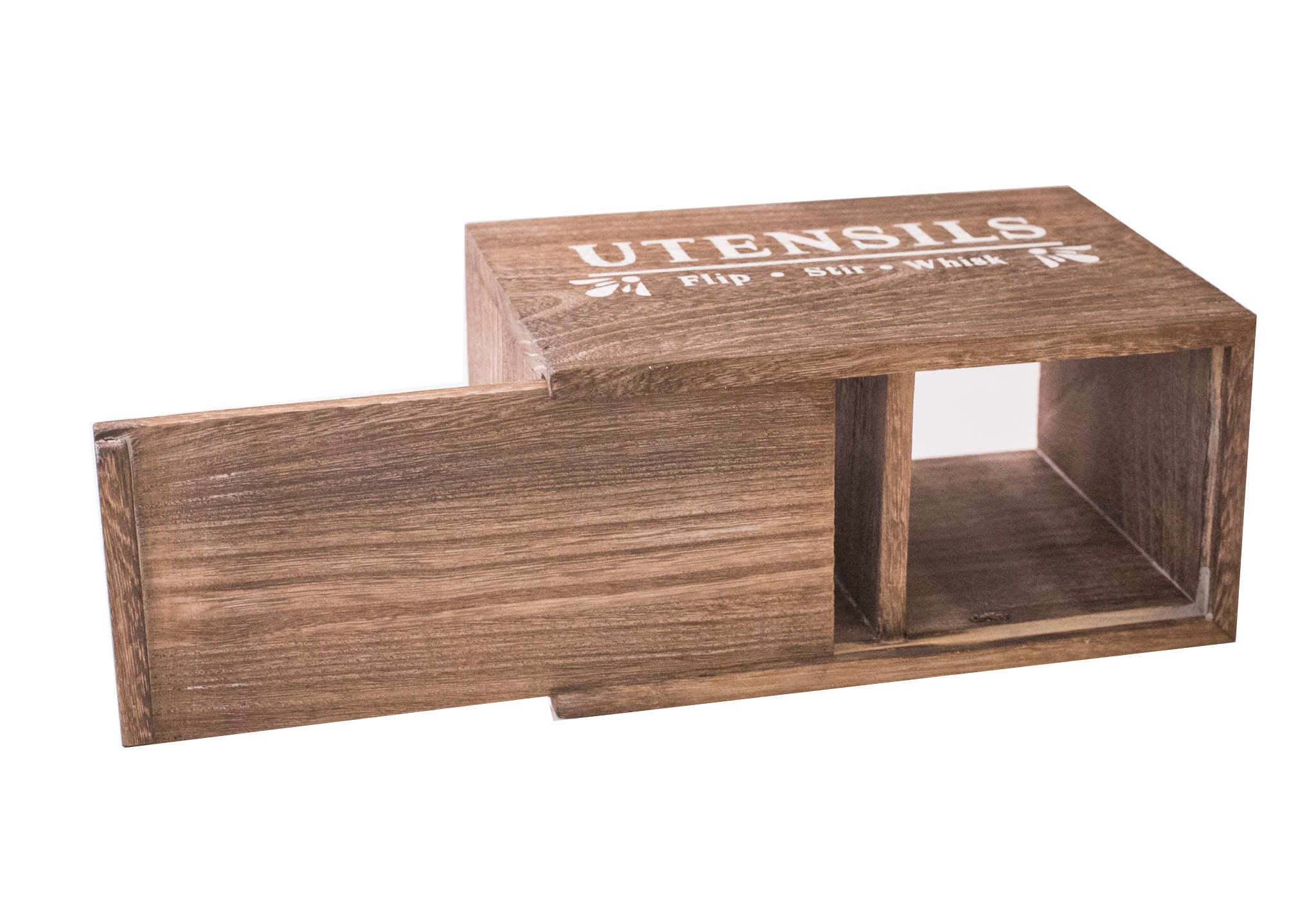 Wood Double Utensil Holder With Painted Design and Slide Out Bottom ...