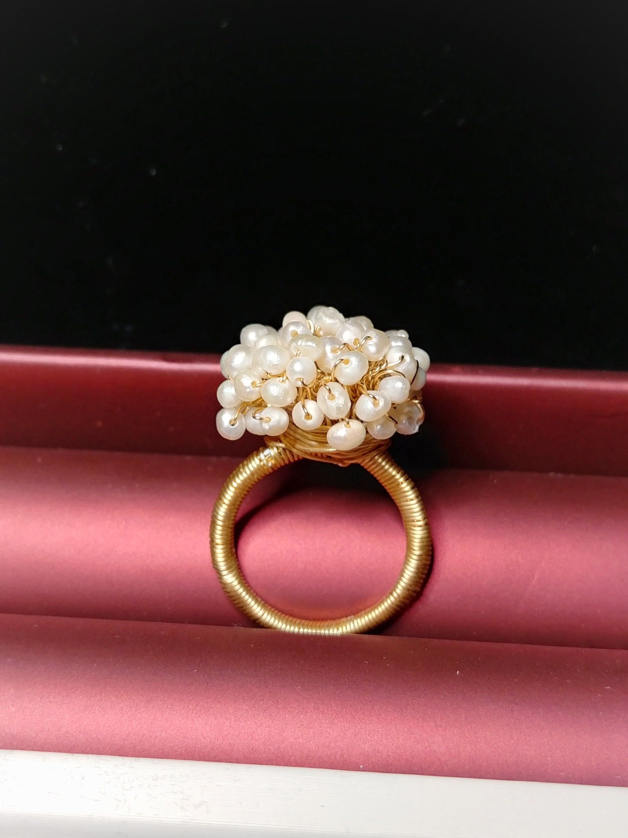 Beaded Pearl Pom Pom Ring White Dandelion Gold Band Ring - Etsy