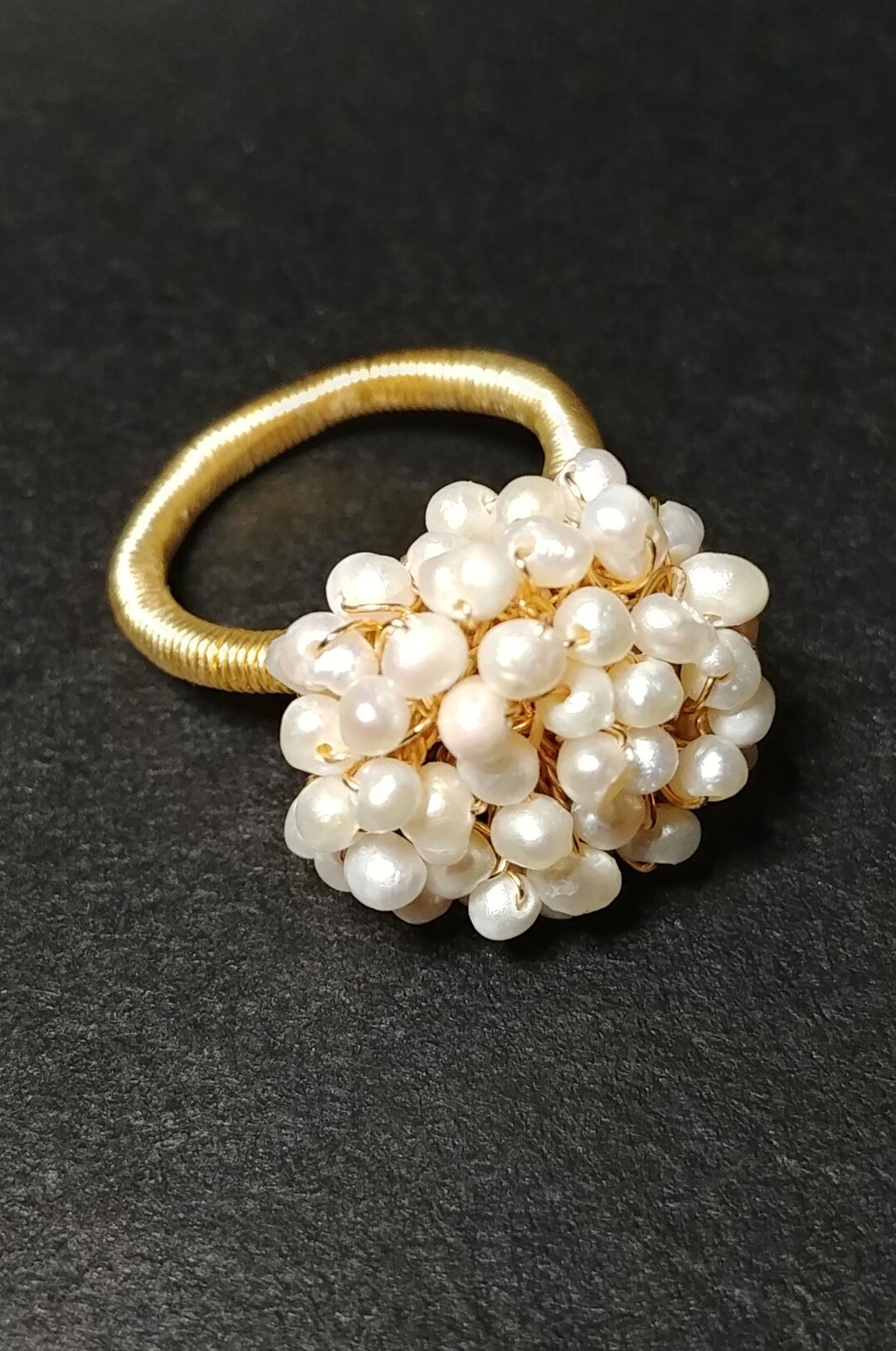 Beaded Pearl Pom Pom Ring White Dandelion Gold Band Ring - Etsy