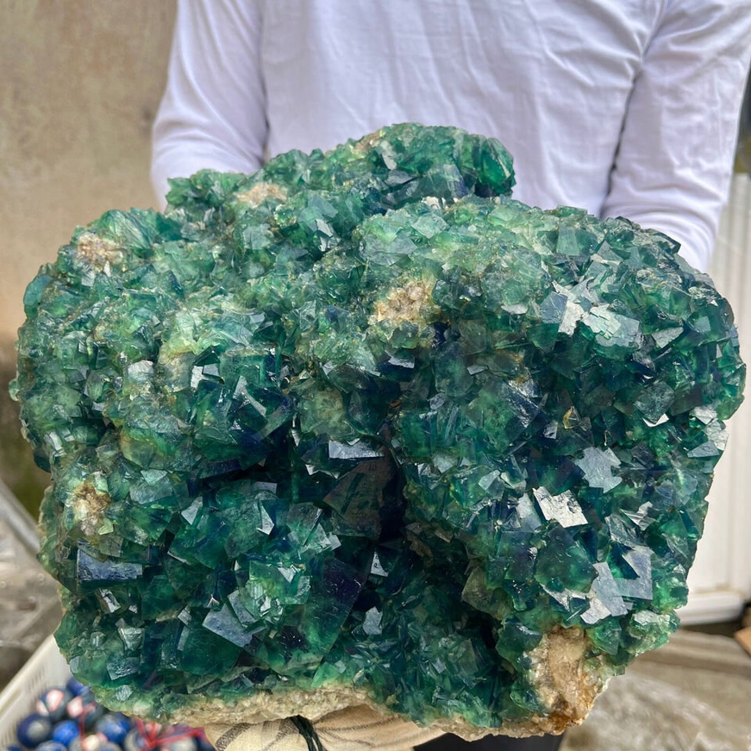 17650g Huge Natural Transparent Green Fluorite Crystal Mineral, Large ...