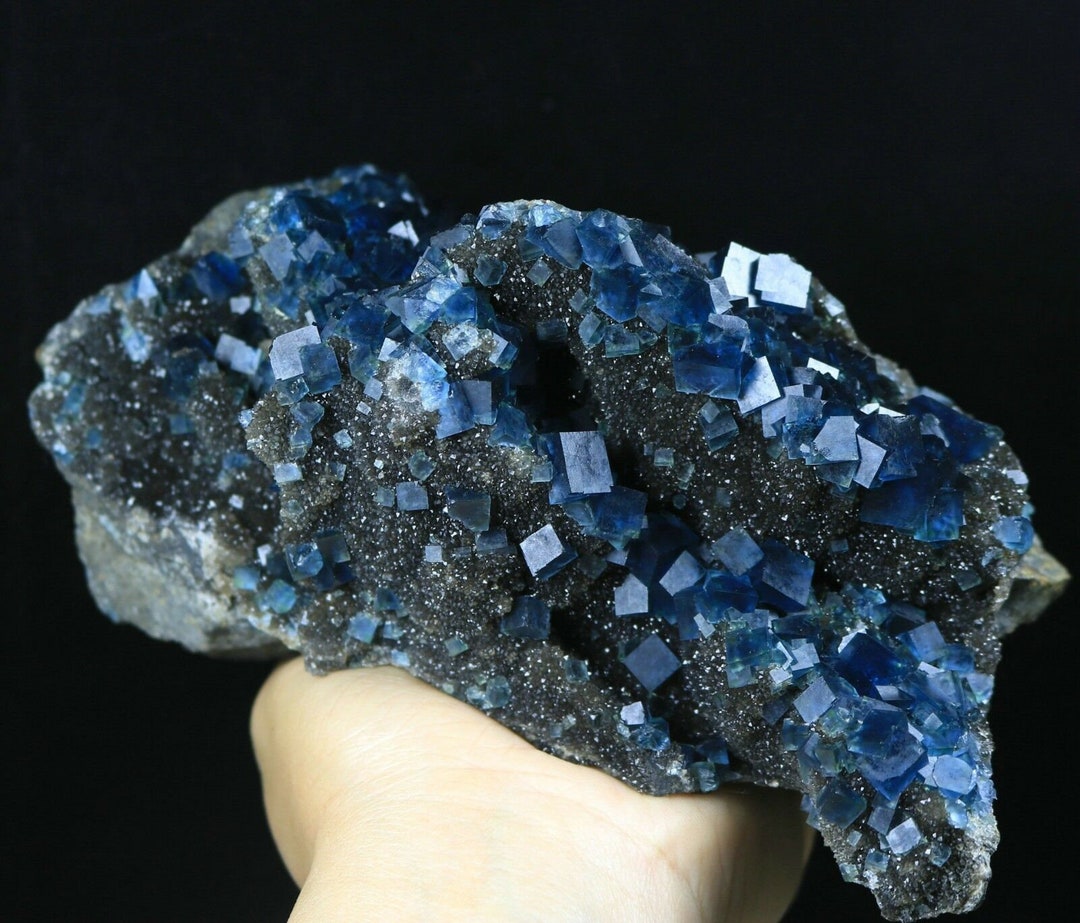 1502g Large Natural Transparent Blue Cube Fluorite Quartz, Blue ...