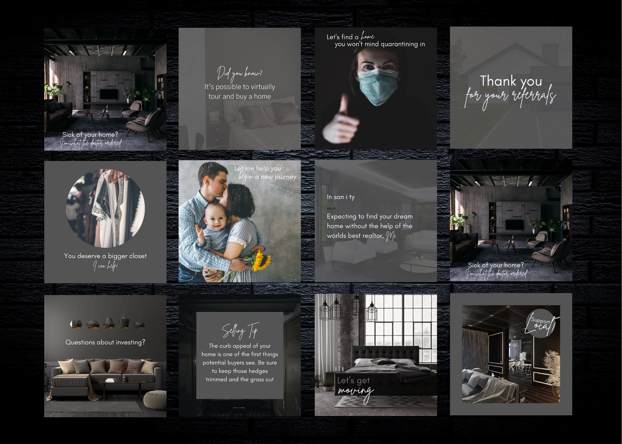 30 FUNNY Real Estate Instagram Posts VOLUME 2 Dark Theme Templates ...