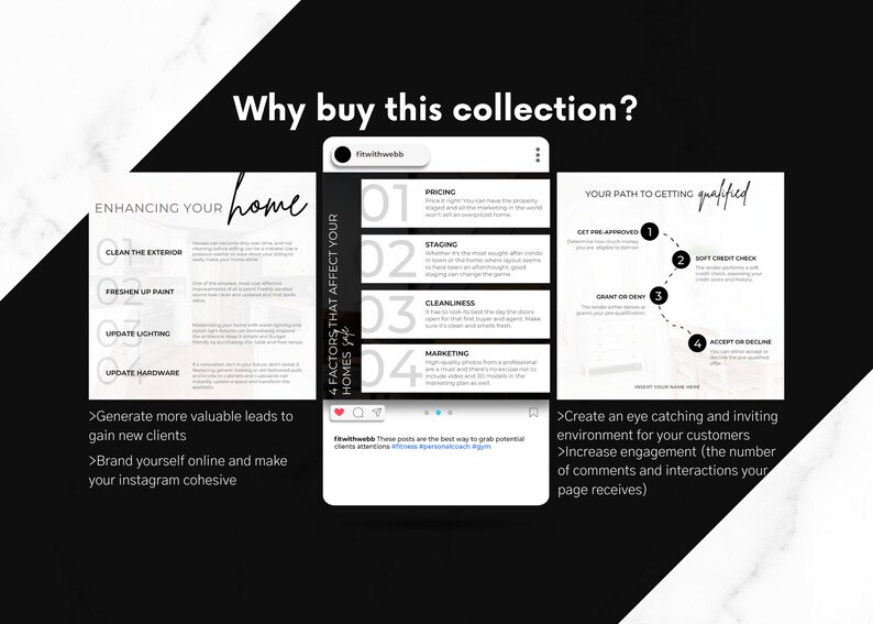100 Editable Social Media Posts Black Edition Real Estate - Etsy