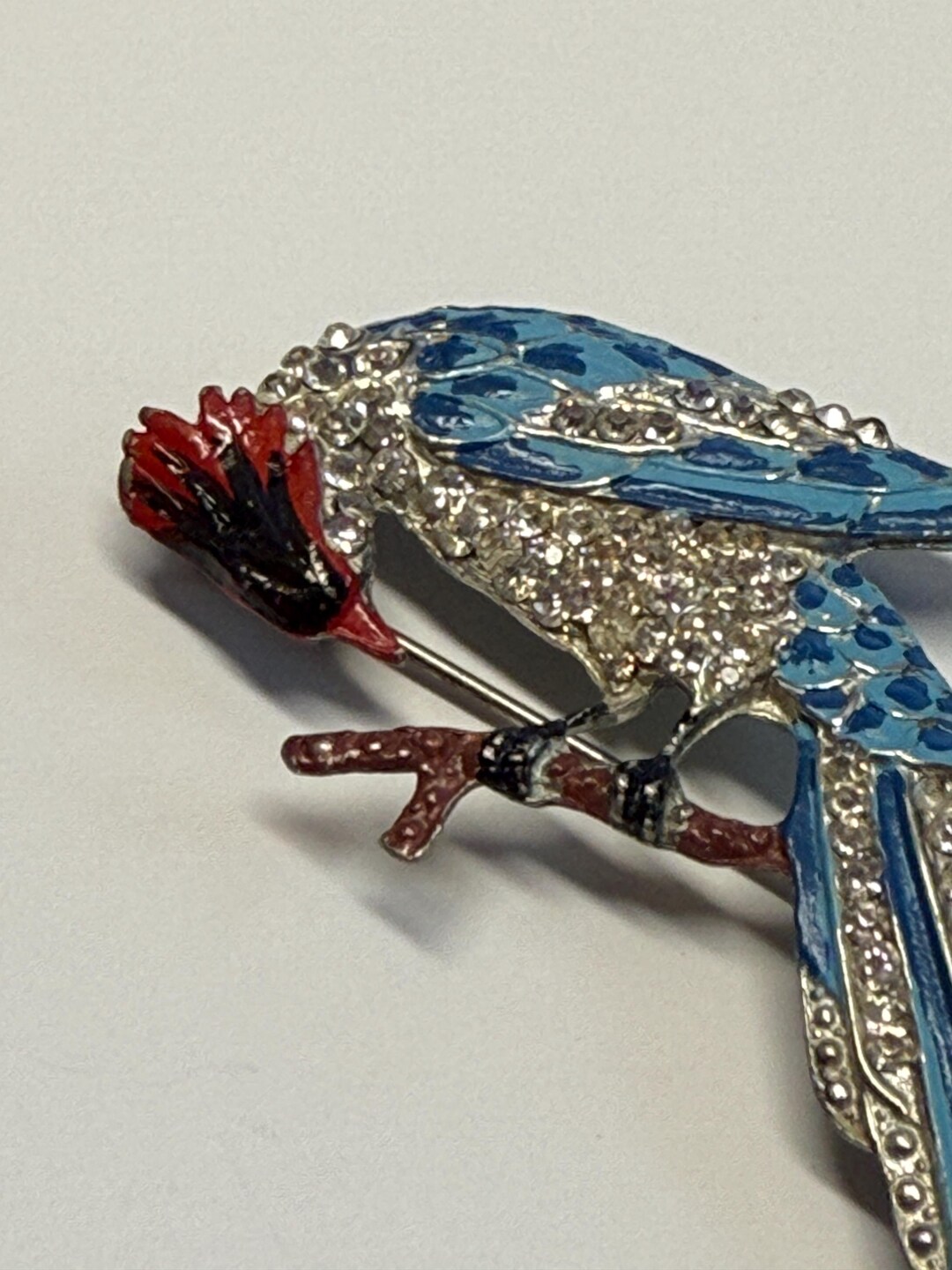 Enamel Bird of Paradise Brooch - Blue, Red Rhinestone Pin - Marcel ...