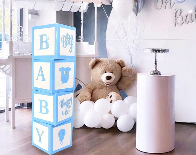 Baby Shower Balloon Boxes Decorations for Boy - 44pcs Jumbo Baby Block ...