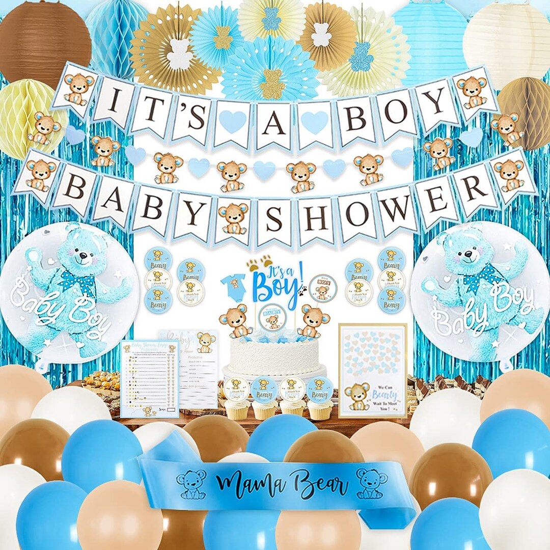 210 PC Teddy Bear Baby Shower Decorations Boy Kit- It's a BOY Banners ...