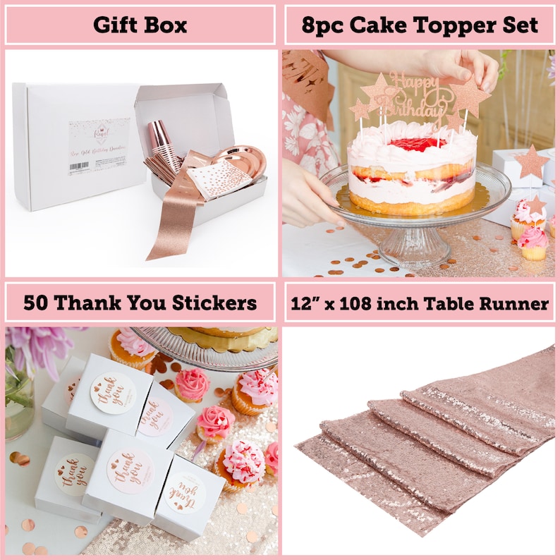 225PC Rose Gold Birthday Party Decorations Kit for Girls, Teens, Women ...