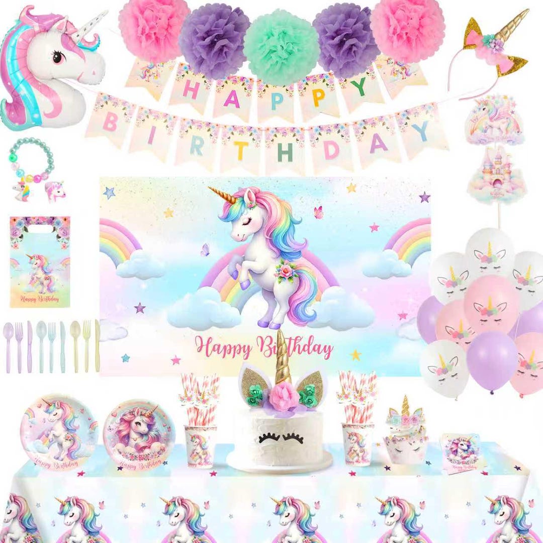 191 Pc Unicorn Birthday Decorations for Girls, Complete Party Supplies ...