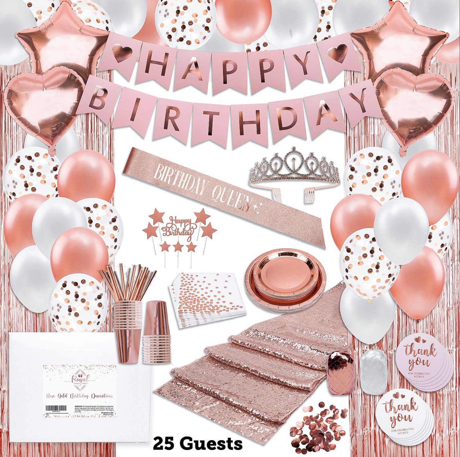 225PC Rose Gold Birthday Party Decorations Kit for Girls | Etsy