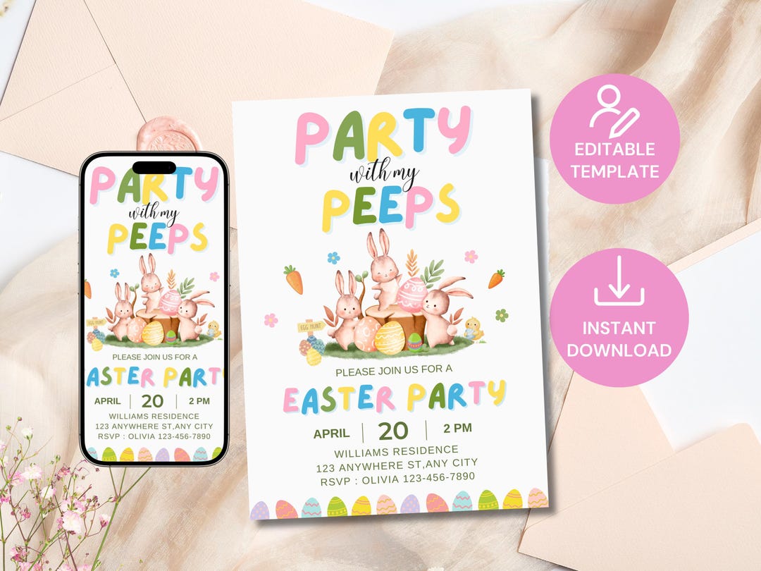 Editable Party With My Peeps Easter Party Invitation, Happy Rabbit ...