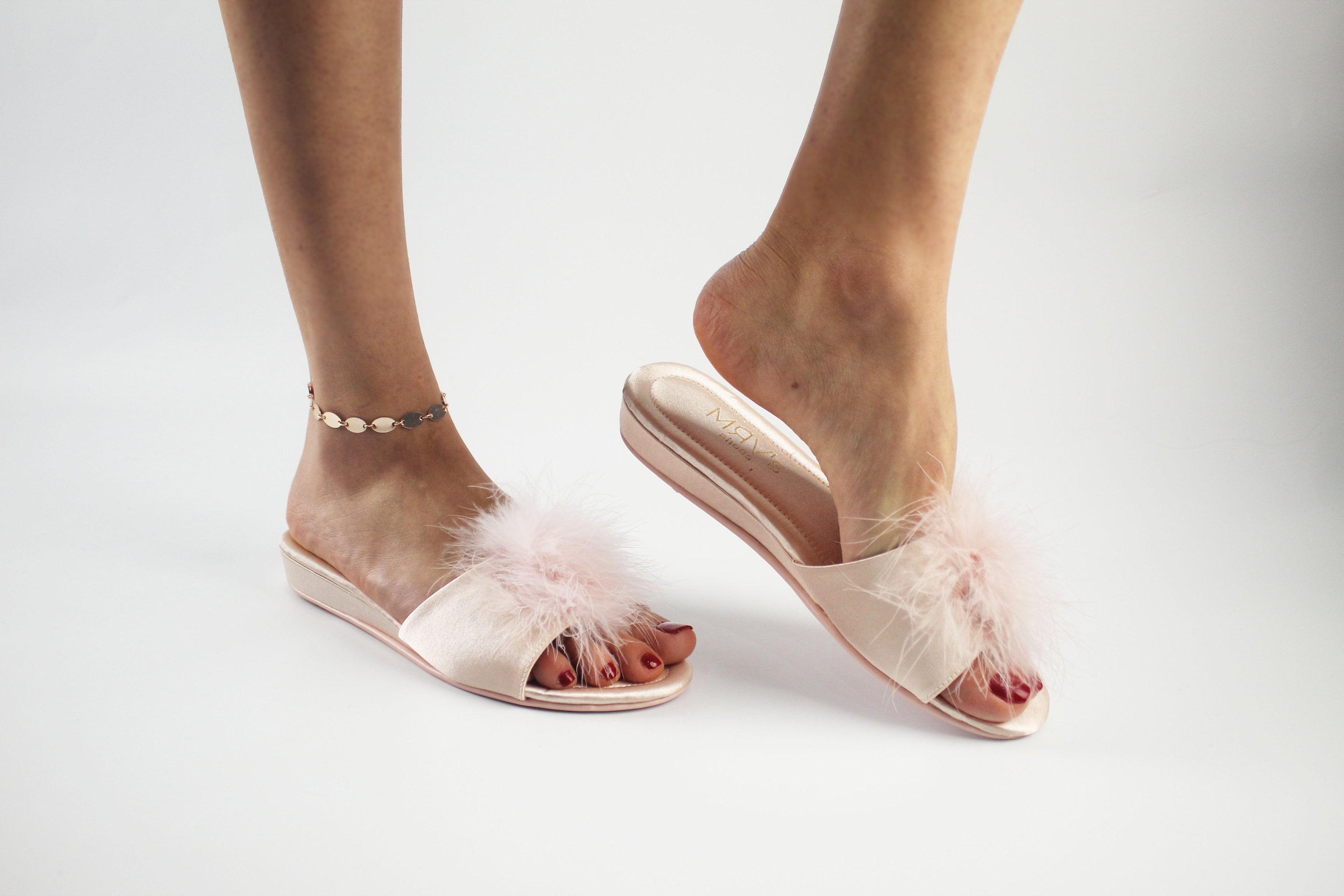 Personalized White Feather Satin Slippers For Bride Women Etsy
