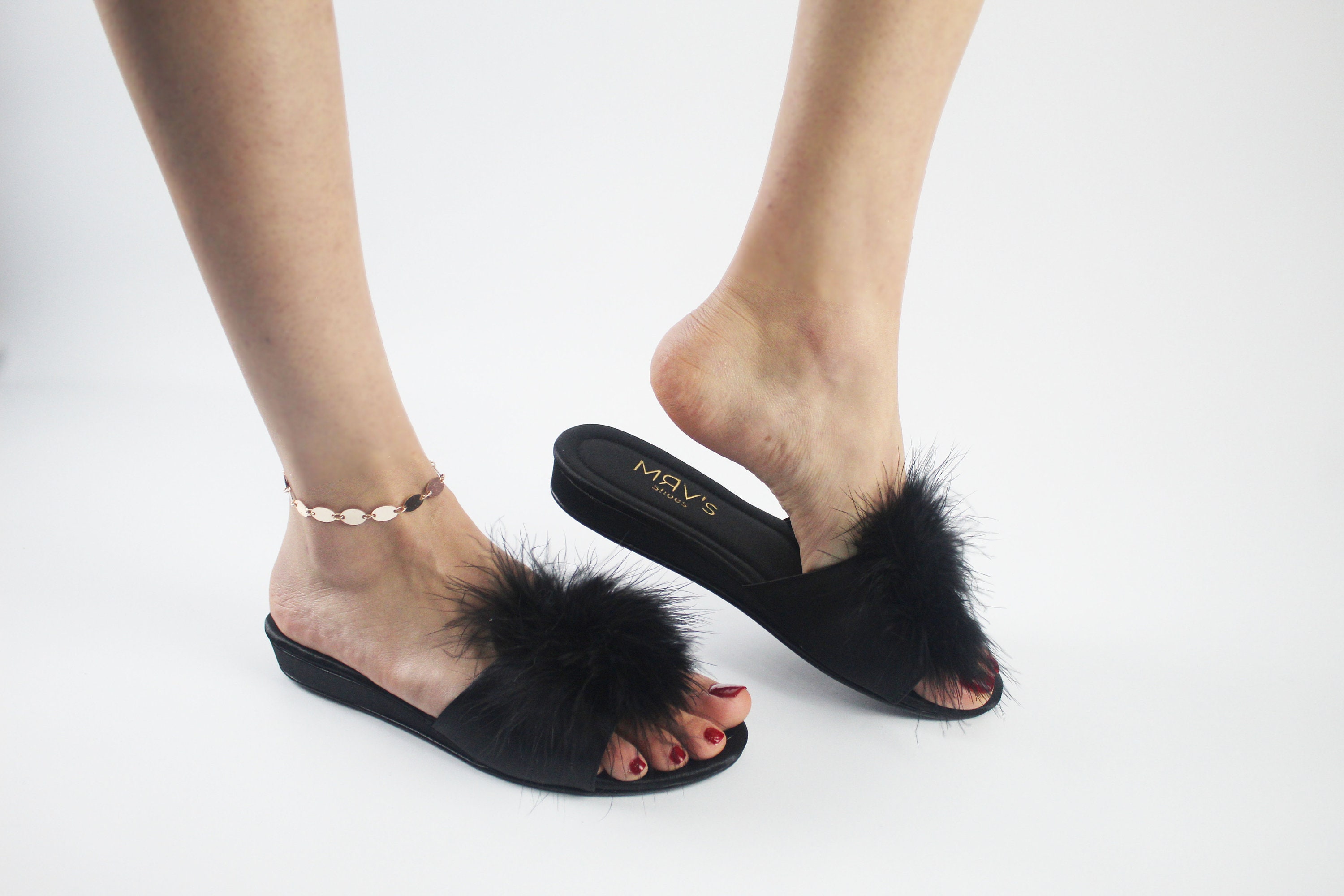 Personalized White Feather Satin Slippers For Bride Women Etsy