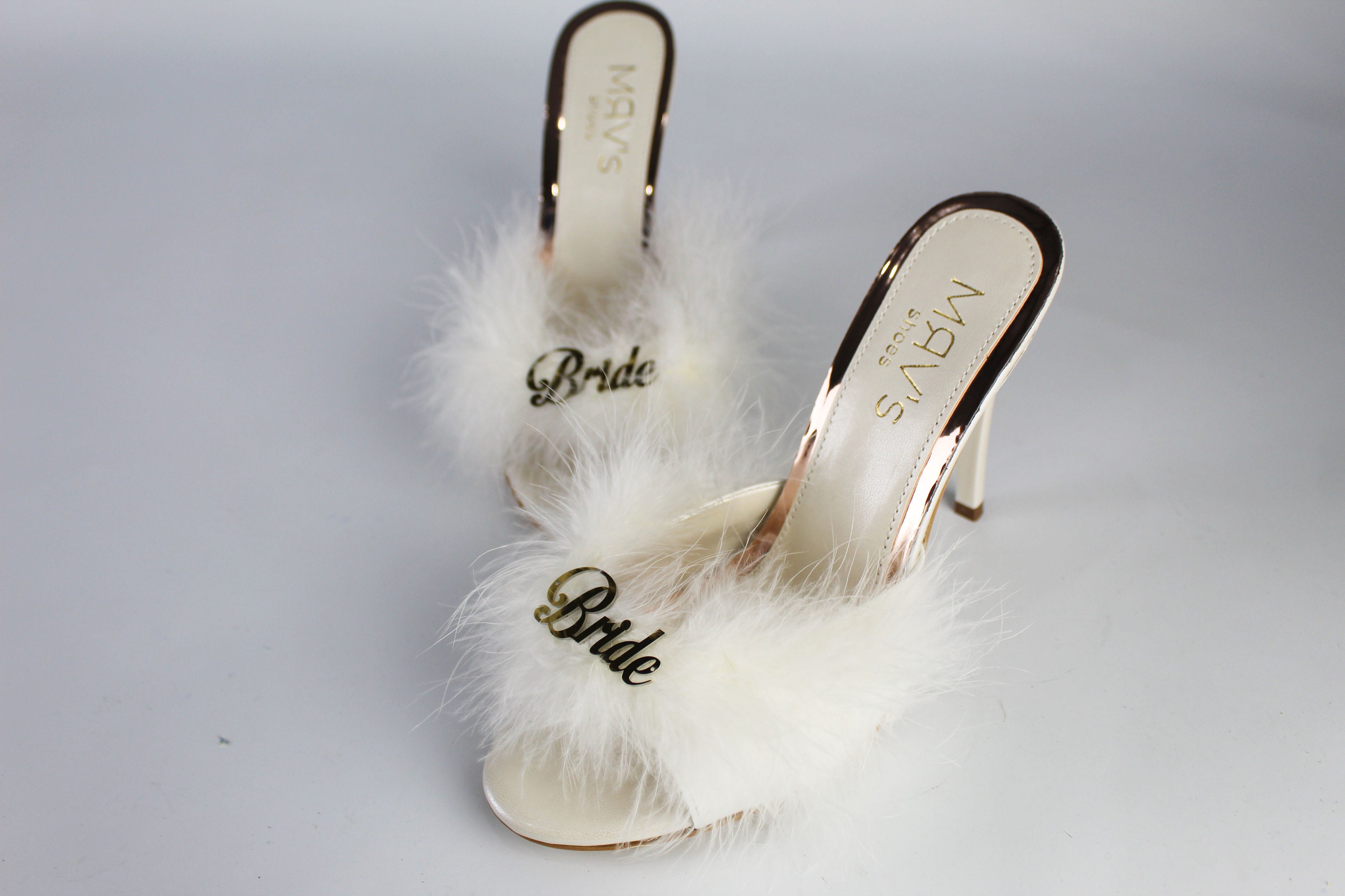 Personalized Pink or White Feather Satin Slippers for Women. Bride ...