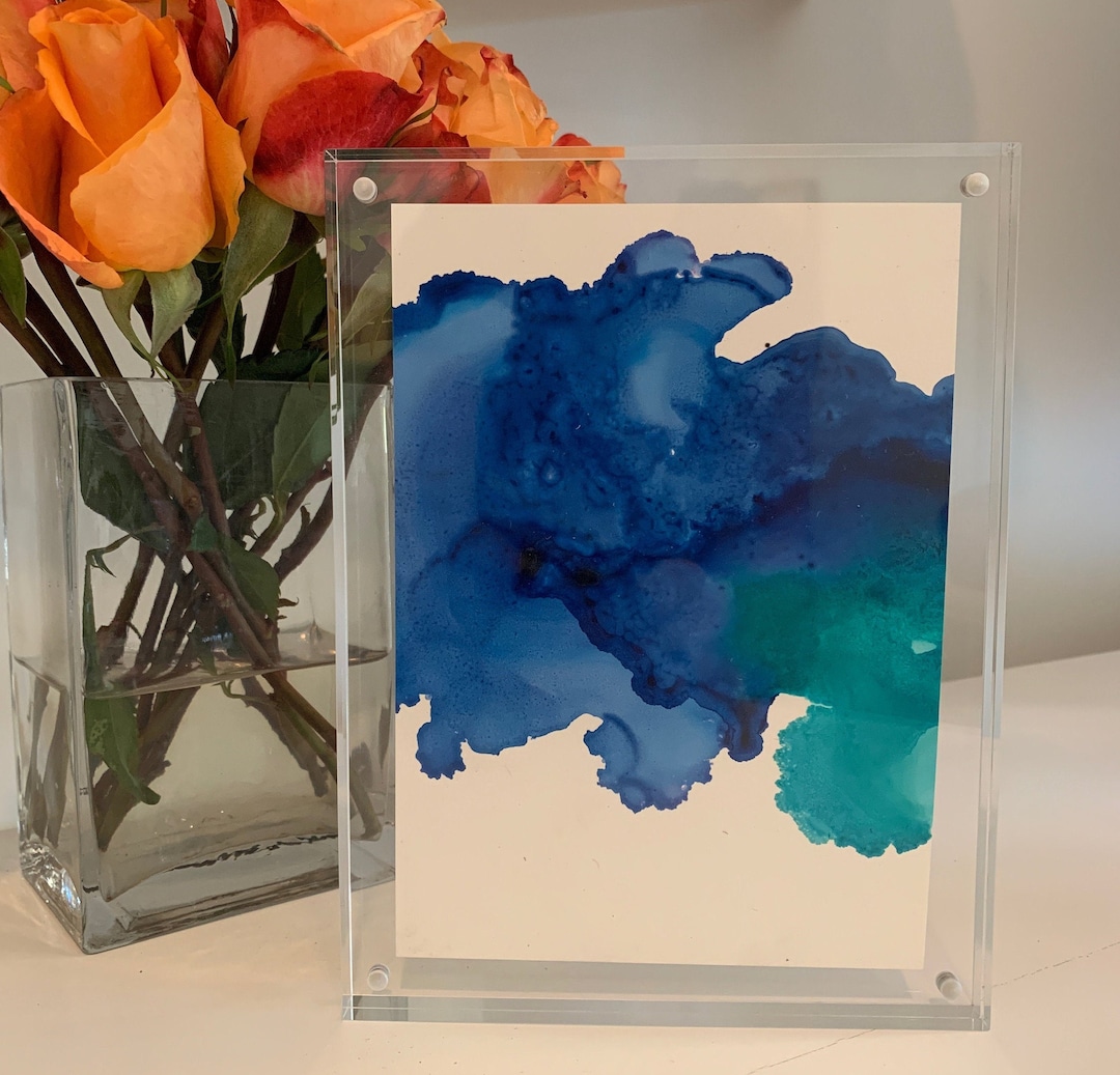 Turquoise and Navy Alcohol Ink Art - Etsy