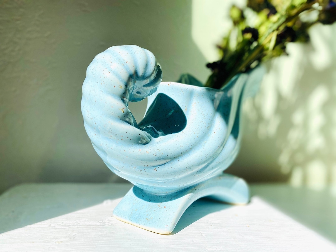 Cottagecore Pastel Blue Hull Pottery Cornucopia Horn of Plenty Retro ...