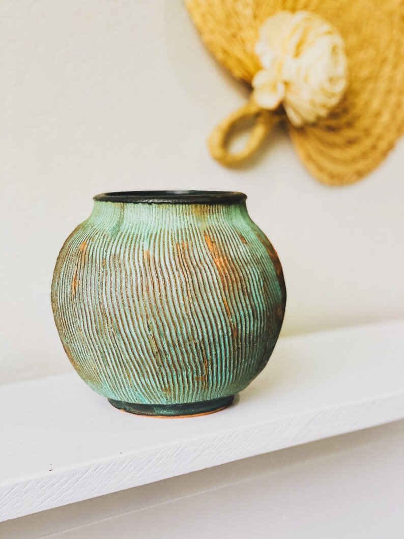 Handmade Teal Pottery Table Vase Modern Style Ceramic Art | Etsy