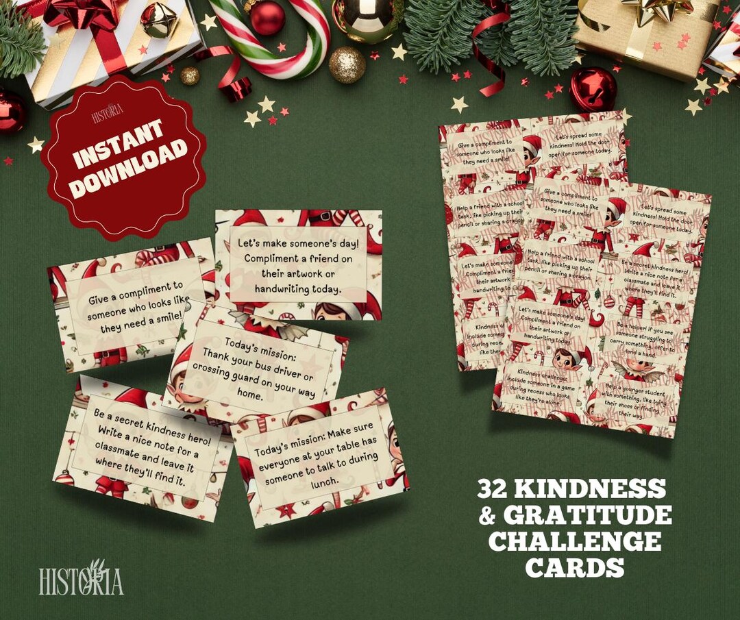 Elf on the Shelf Digital Download Kindness Challenge Cards 32 Cards - Etsy