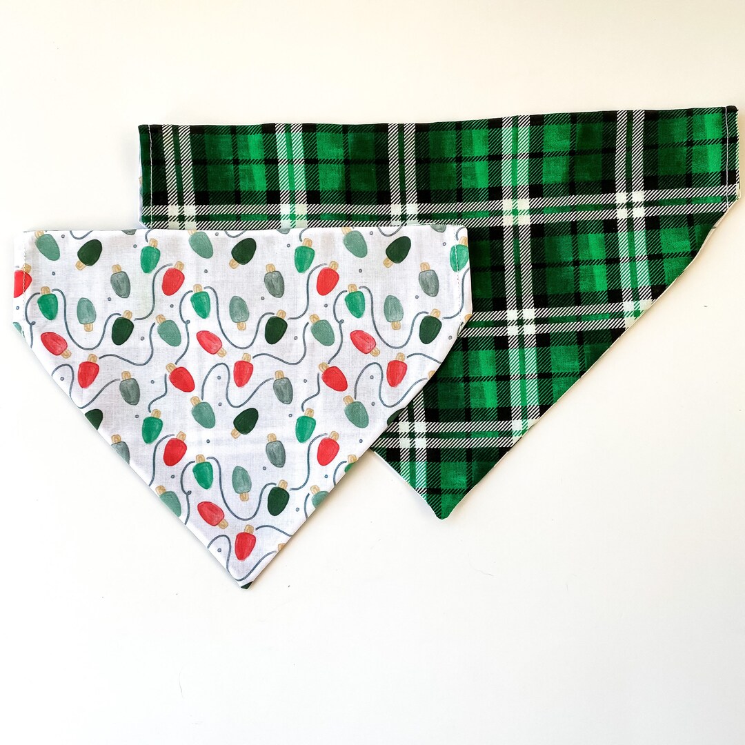 Christmas Dog Bandana | Christmas Lights, Green Plaid | Over the Collar ...