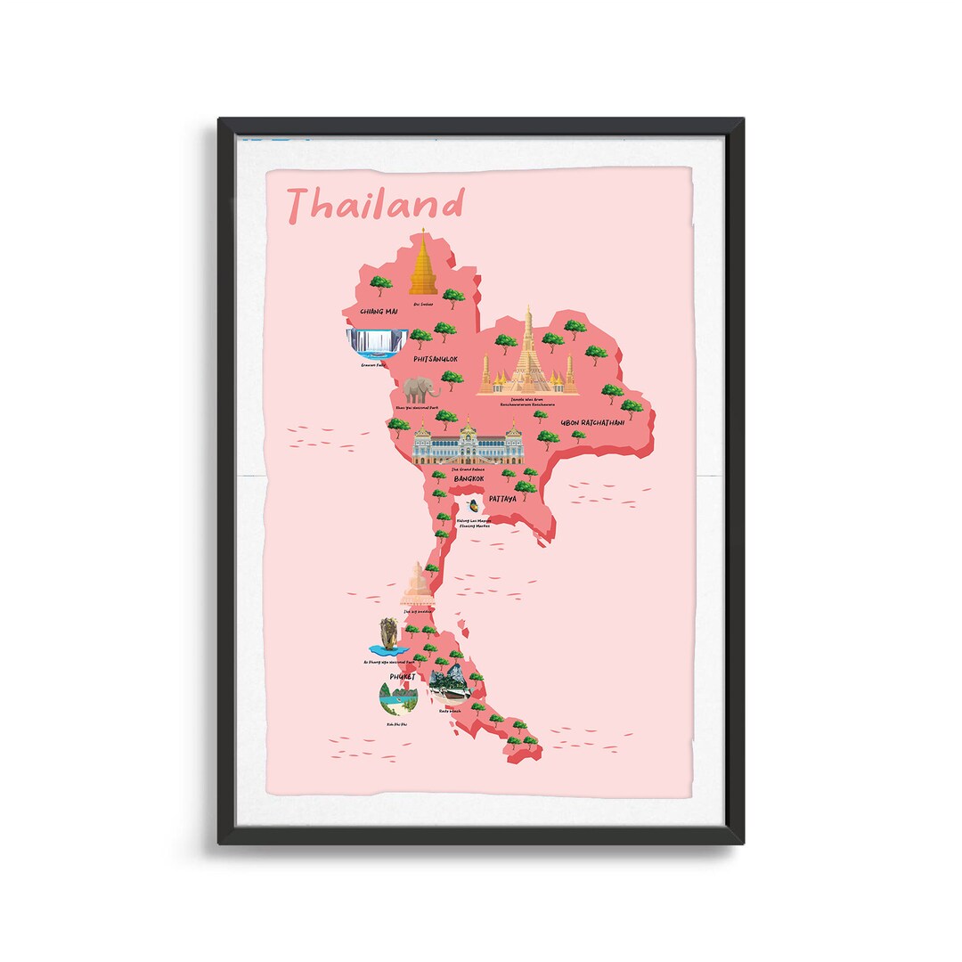 Thailand Illustrated Map Art Print, Country Map Poster, Travel Map, Map ...
