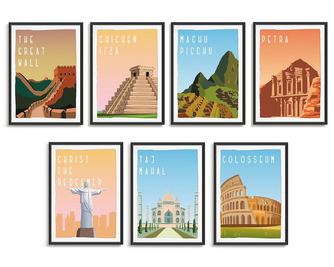 The Seven Wonders of the Modern World Poster Art, 7 Wonders Wall Poster ...