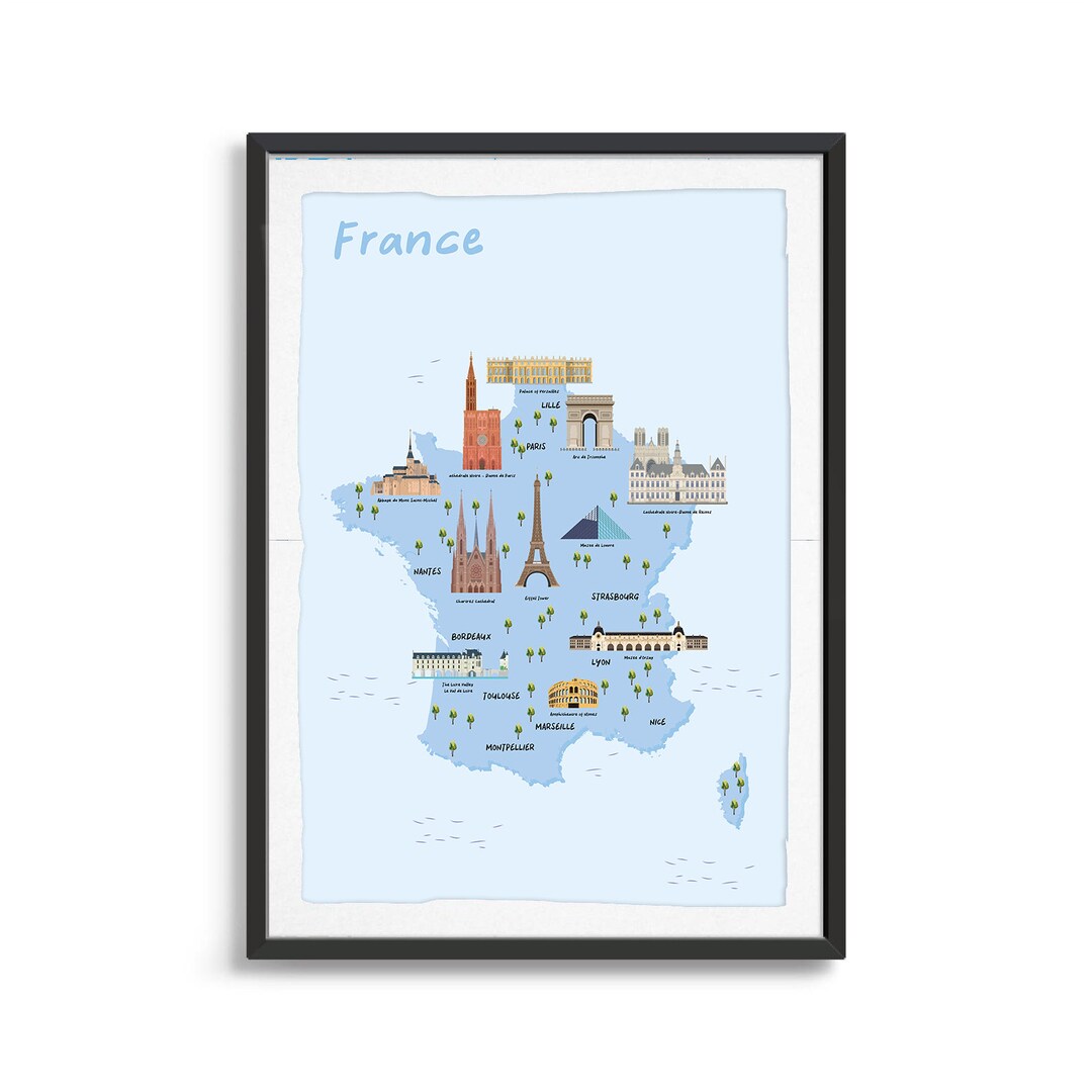 France Illustrated Map Art Print, Country Map Poster, Travel Map, Map ...