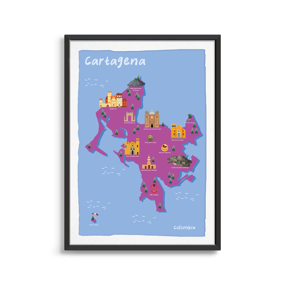 Cartagena Colombia, Illustrated Map Art Print, Country Map Poster ...
