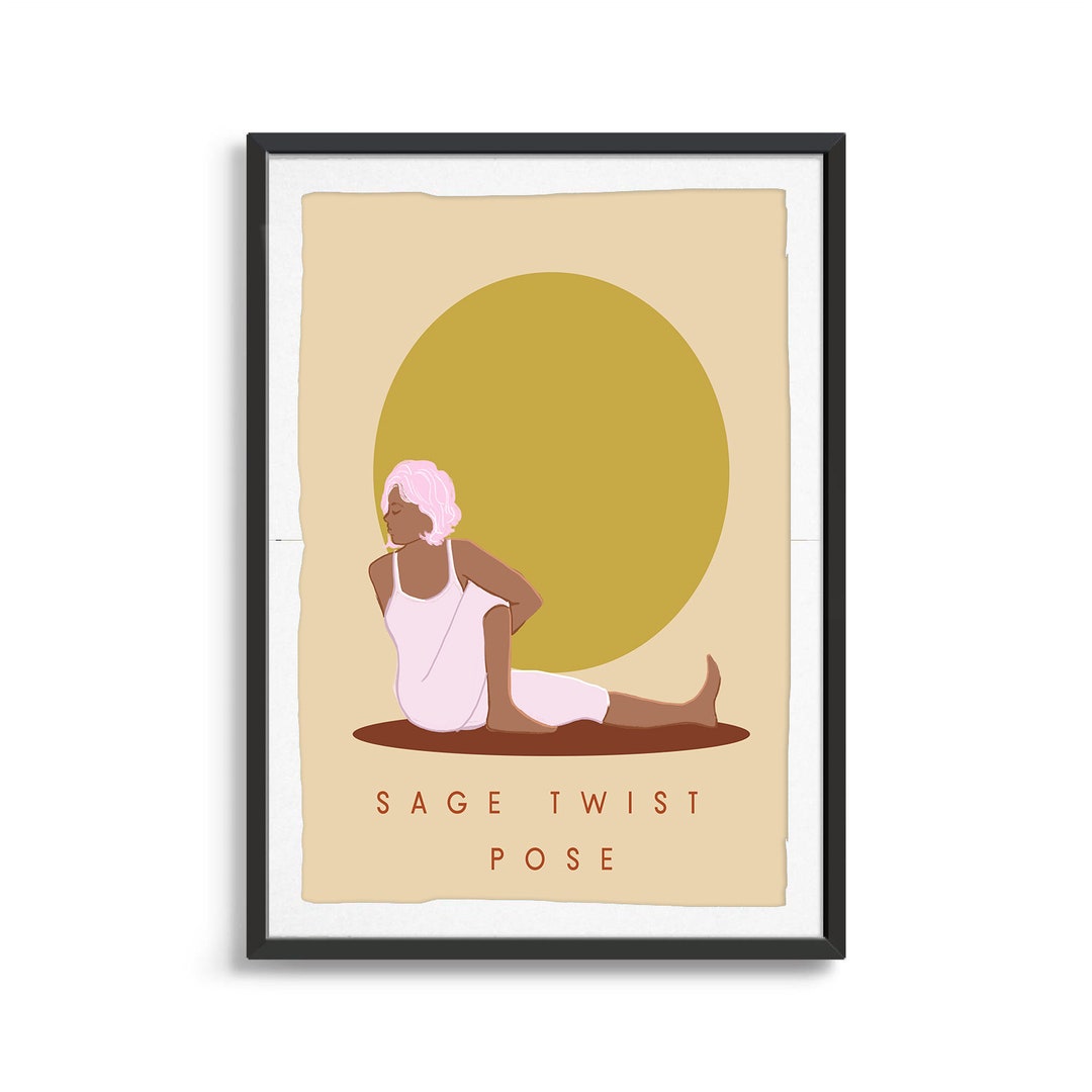 Sage Twist Pose | Yoga Digital Download, Warrior I Pose Yoga Art | Yoga ...