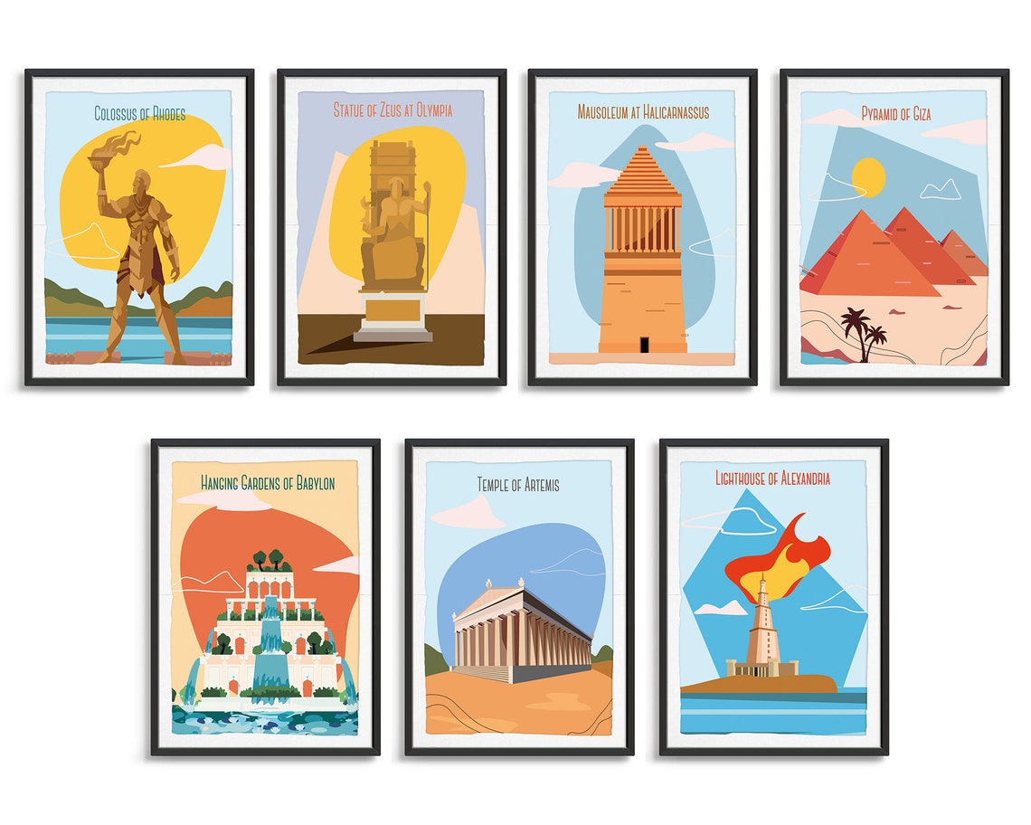 The Seven Wonders of the Ancient World Poster Art 7 Wonders - Etsy
