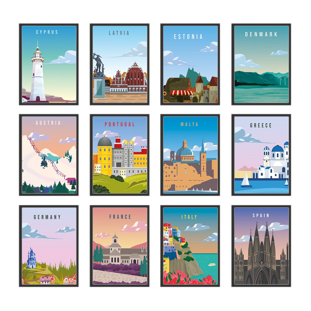 European Union Travel Posters Set Art, EU Prints Set, EU Countries ...
