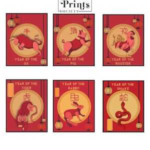 Chinese Zodiac Poster Set Art, Chinese Zodiac Prints Set, Chinese ...