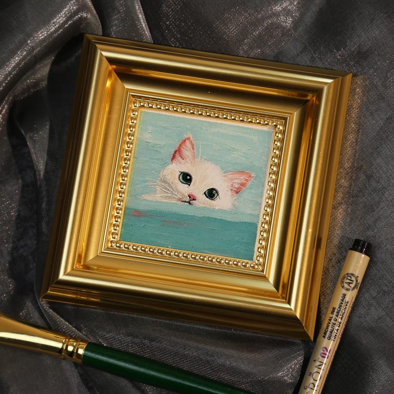 Black Cat on Red, Mini Hand Painted Oil Painting on Canvas,cute Cat Art ...