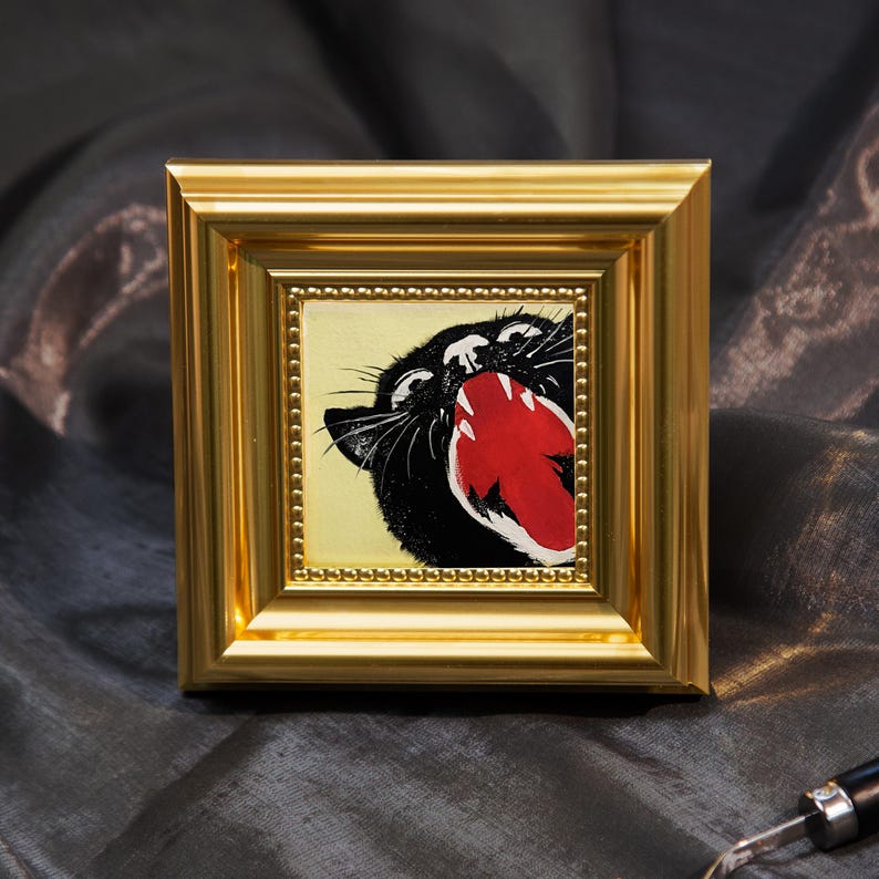 Red Wine Cat, Mini Hand Painted Oil Painting on Canvas, Cute Cat Art ...