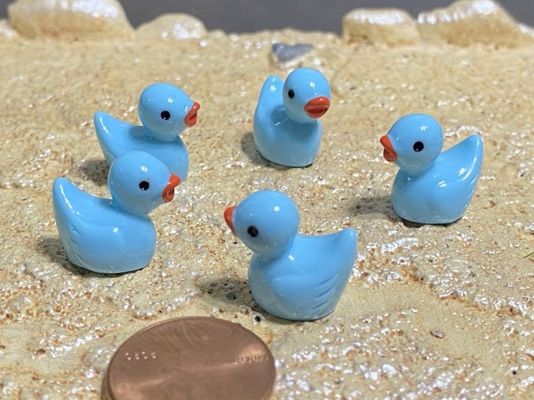 5 Miniature Ducks Baby Blue, Fairy Garden Ducks, Dollhouse Miniature ...