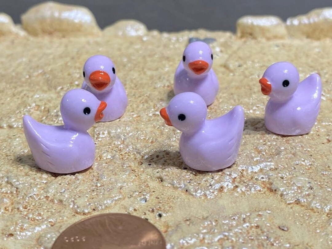 5 Miniature Ducks Lilac, Fairy Garden Ducks, Dollhouse Miniature Rubber ...